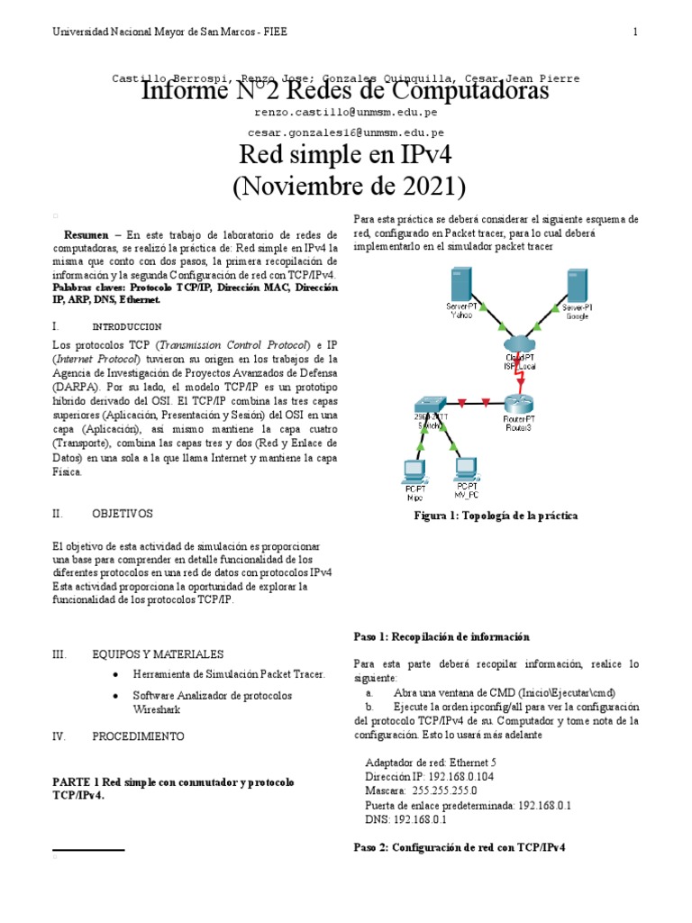 Informe 2 Redes | PDF | Protocolos de internet | Dirección IP