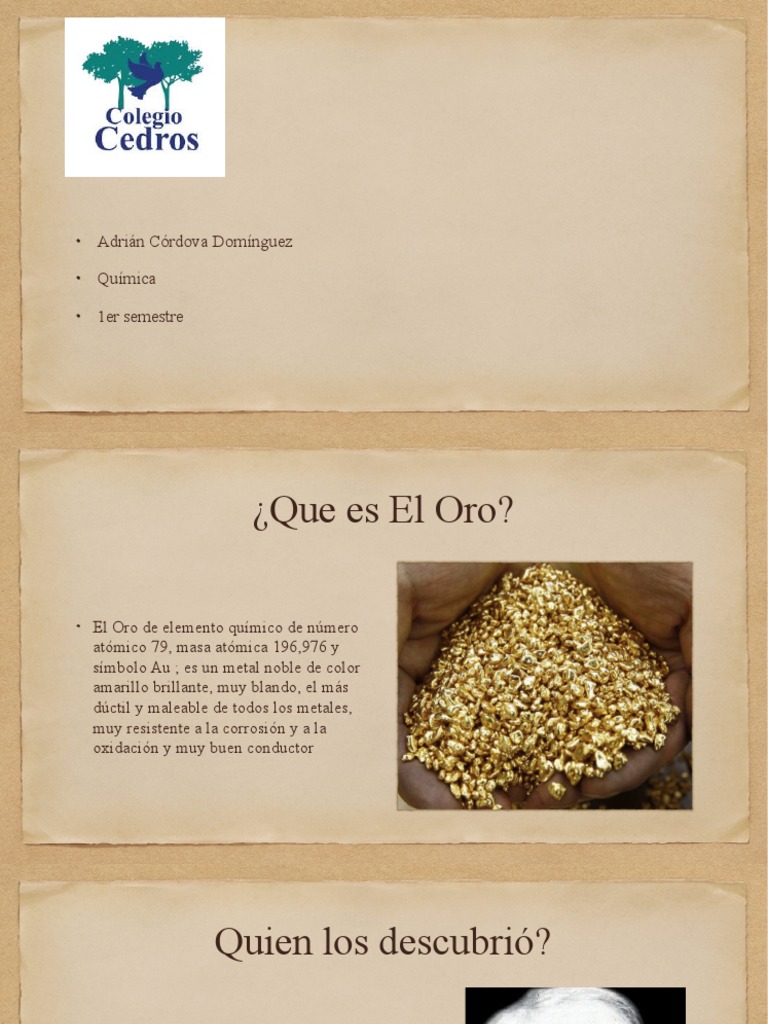 Presentación Elemento Químico (Oro) | PDF | Oro | Rieles