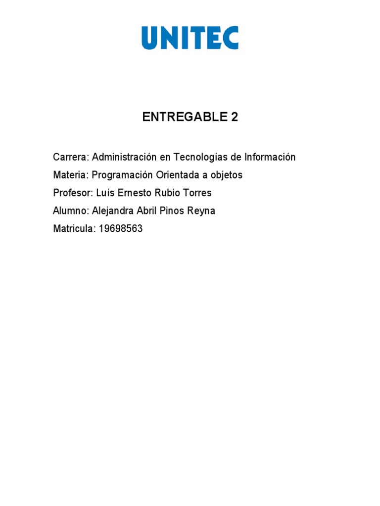 Entregable 2 - POO | PDF | Java (lenguaje de programación) | Objeto (informática)