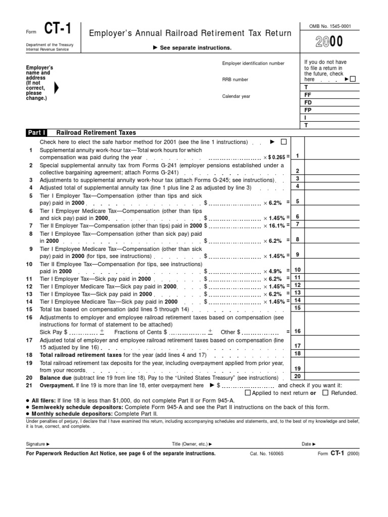 Railroad Retirement Tax Return Form CT-1 | PDF | Internal Revenue ...