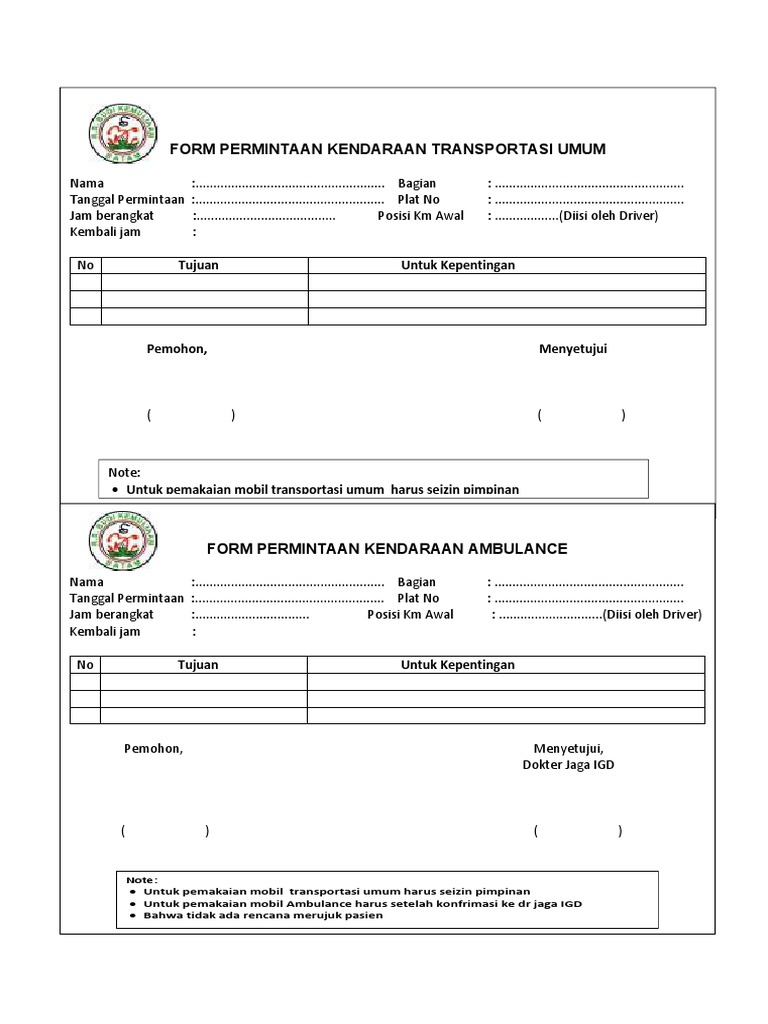 Formulir Permintaan Kendaraan Medis | PDF | Pengelolaan Keuangan & Uang