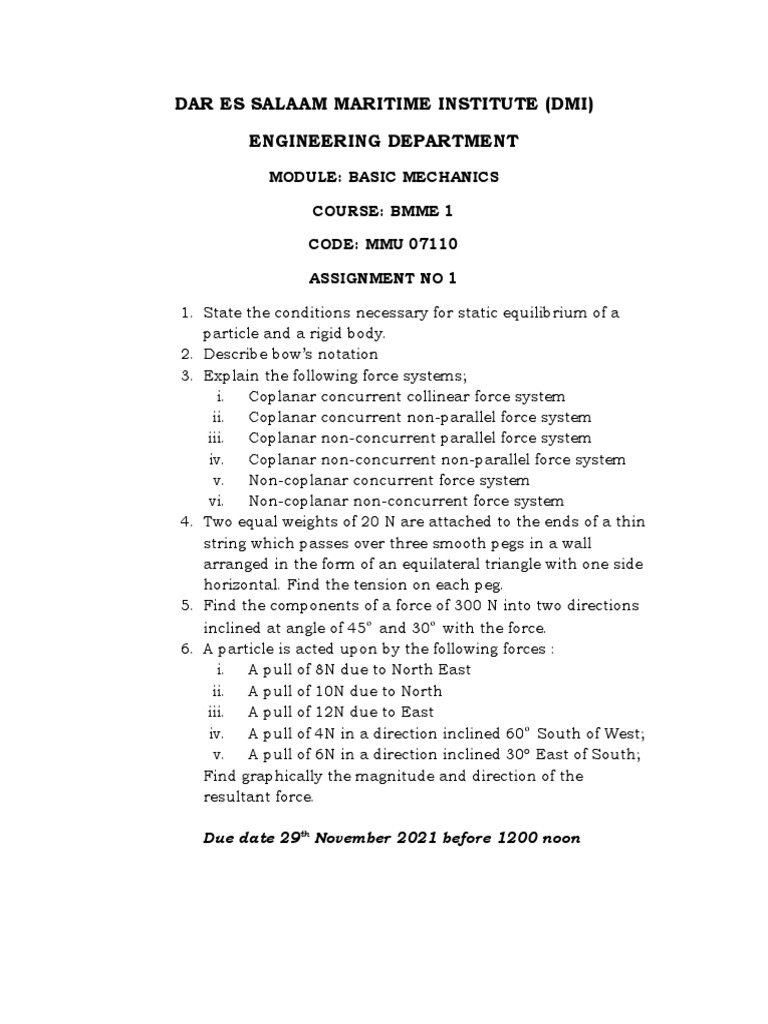 Dar Es Salaam Maritime Institute (Dmi) Engineering Department | PDF
