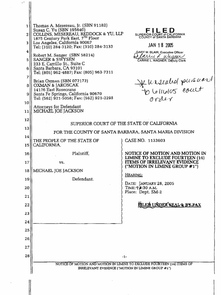 Motion to Exclude Irrelevant Evidence--2005
