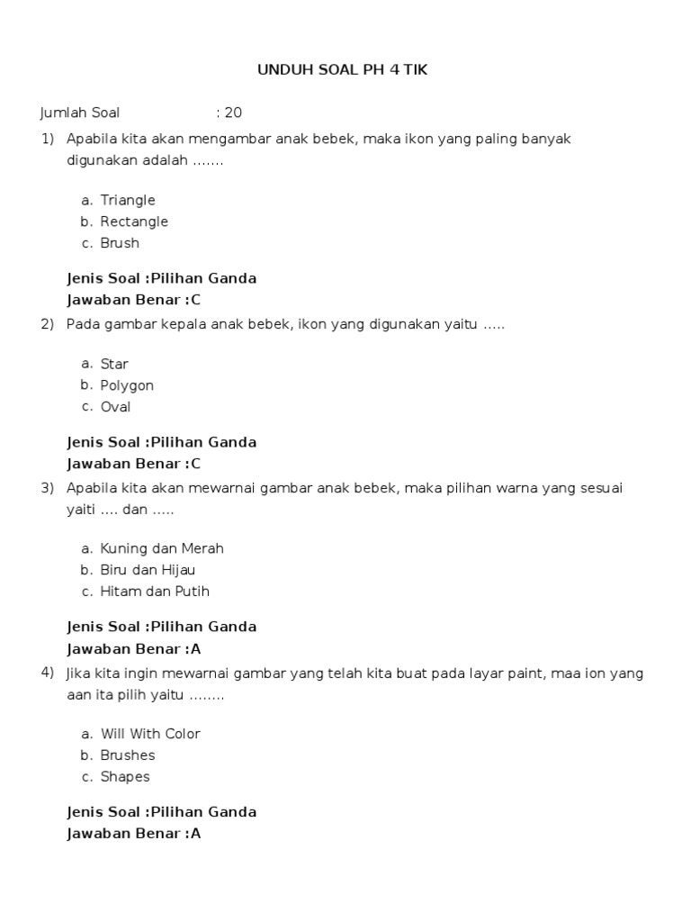 Soal PH 4 TIK Kelas 2 | PDF