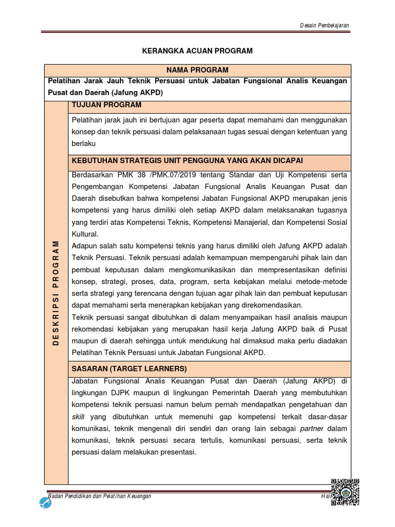 Kerangka Acuan Program: Desain Pembelajaran | PDF