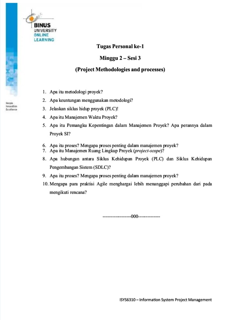 PDF Tugas Personal Ke 1 Minggu 2 Sesi 3 Project Methodologies and ...