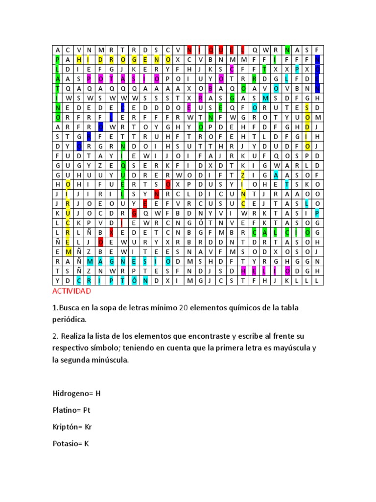 Sopa de Letras: Elementos Químicos | PDF | Química | Ortografía