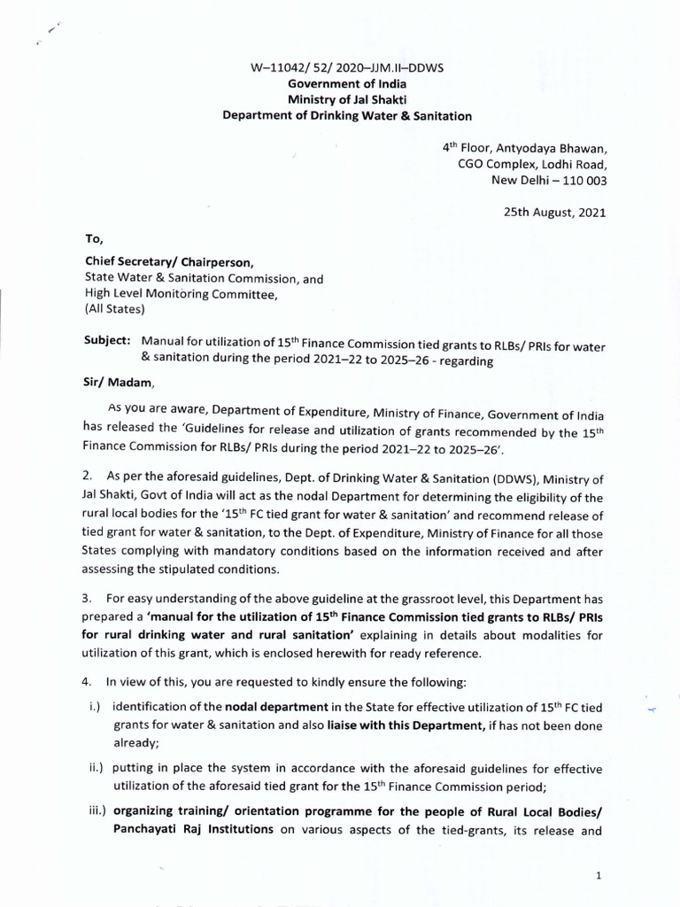 Manual For Utilisation of 15th FC Tied Funds | PDF | Economies | Water ...