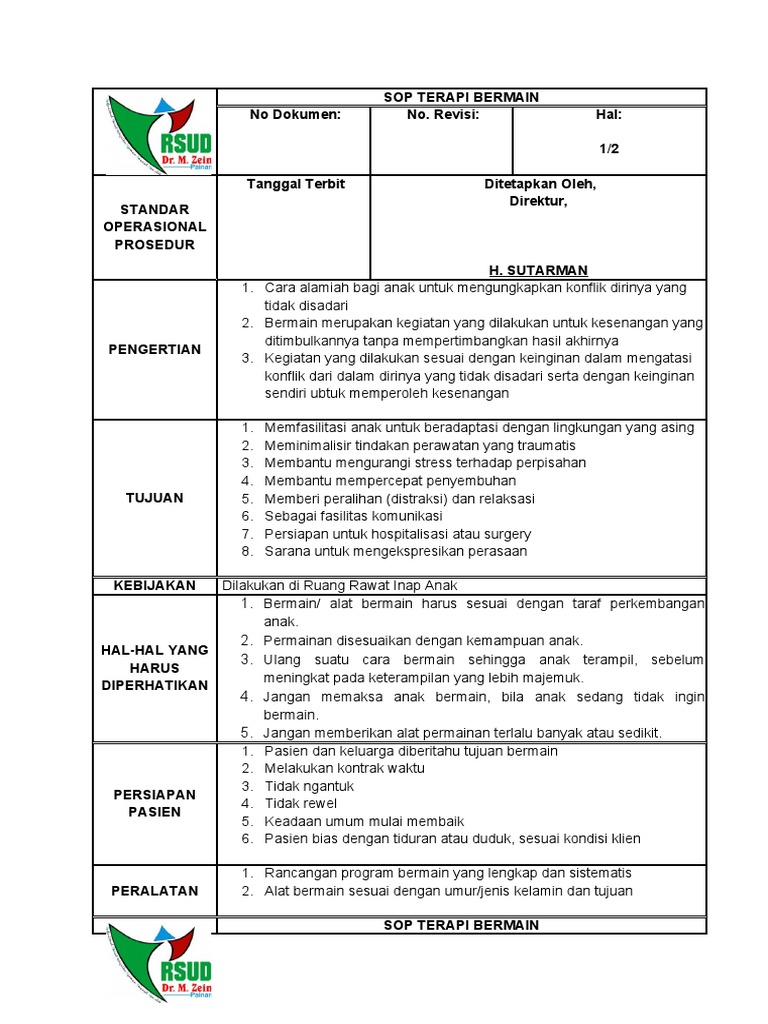 SOP Terapi Bermain untuk Anak Usia 5-6 Tahun | PDF