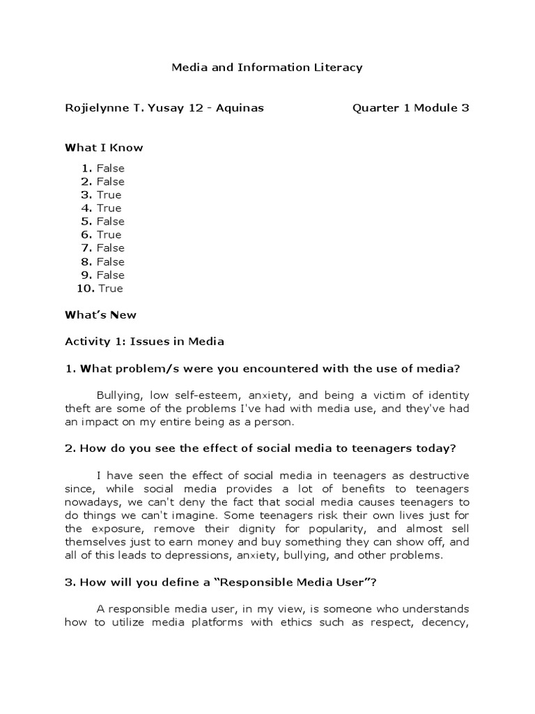 Media and Information Literacy Module 3 | Download Free PDF ...