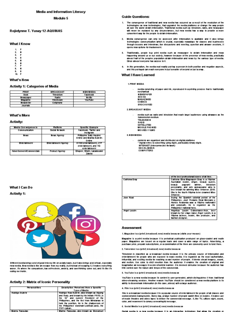 Media and Information Literacy Module 5 | PDF | Mass Media | New Media