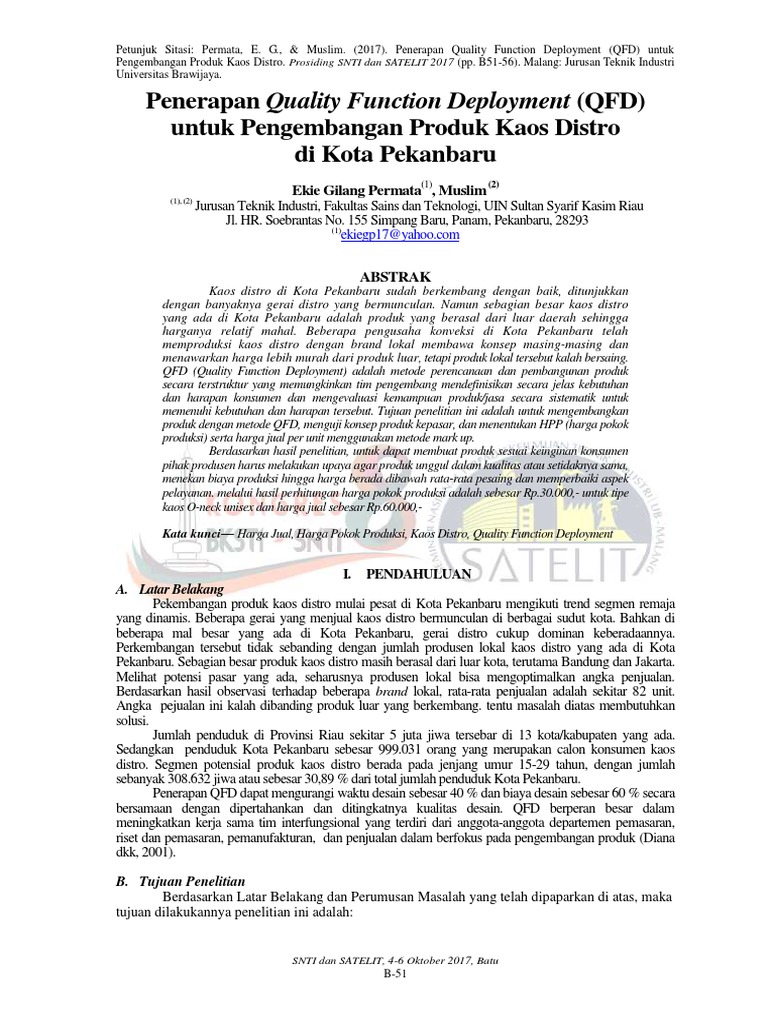 Penerapan Quality Function Deployment (QFD) Untuk Pengembangan Produk Kaos Distro Di Kota ...