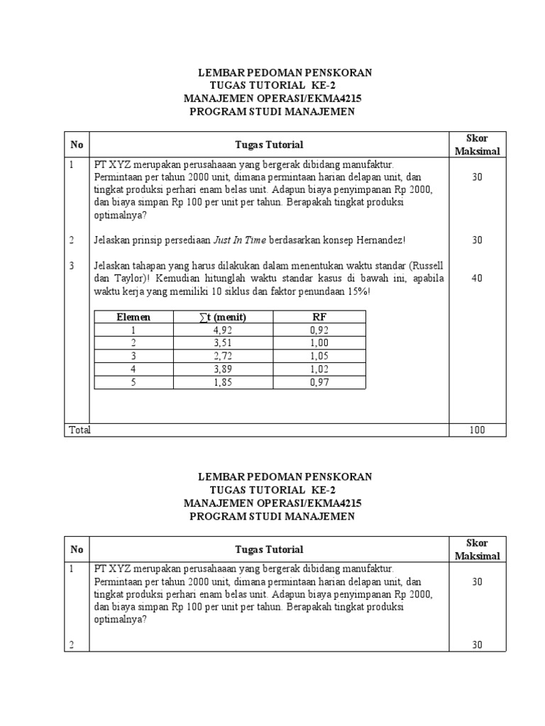 Lembar Pedoman Penskoran | PDF