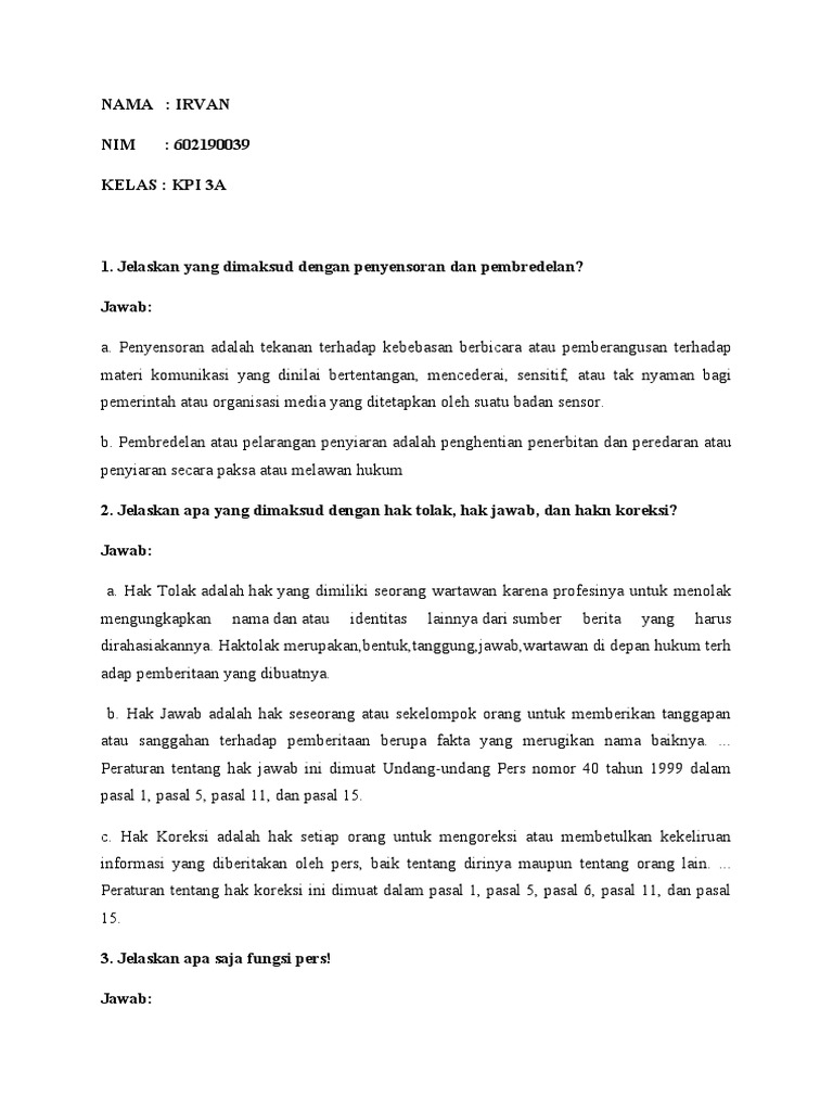 Uas Hukum Dan Etika Pers | PDF