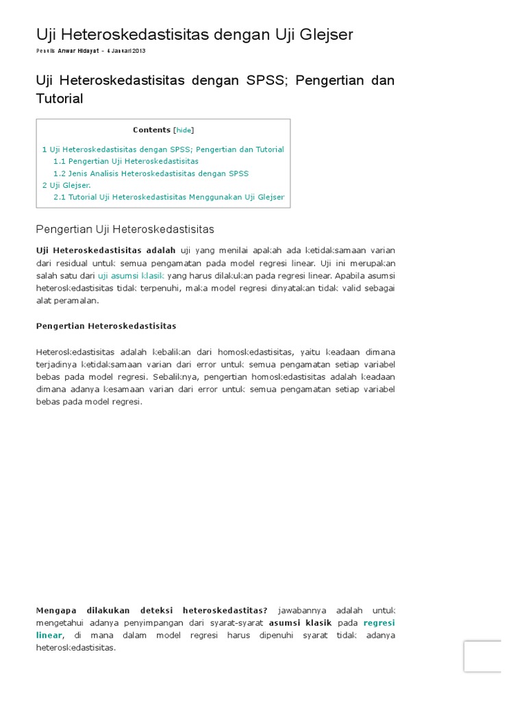 DETEKSI HETEROSKEDASTISITAS DENGAN UJI GLEJSER MENGGUNAKAN SPSS | PDF