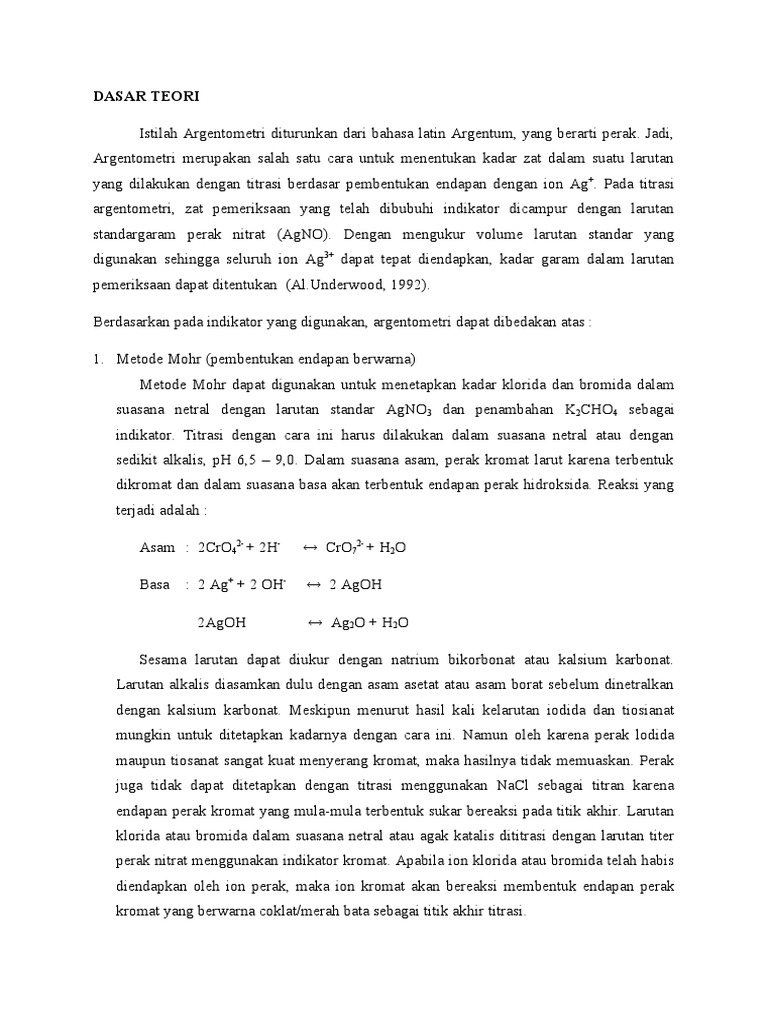 Pengendapan Argentometri Metode Morh Dan Volhard | PDF