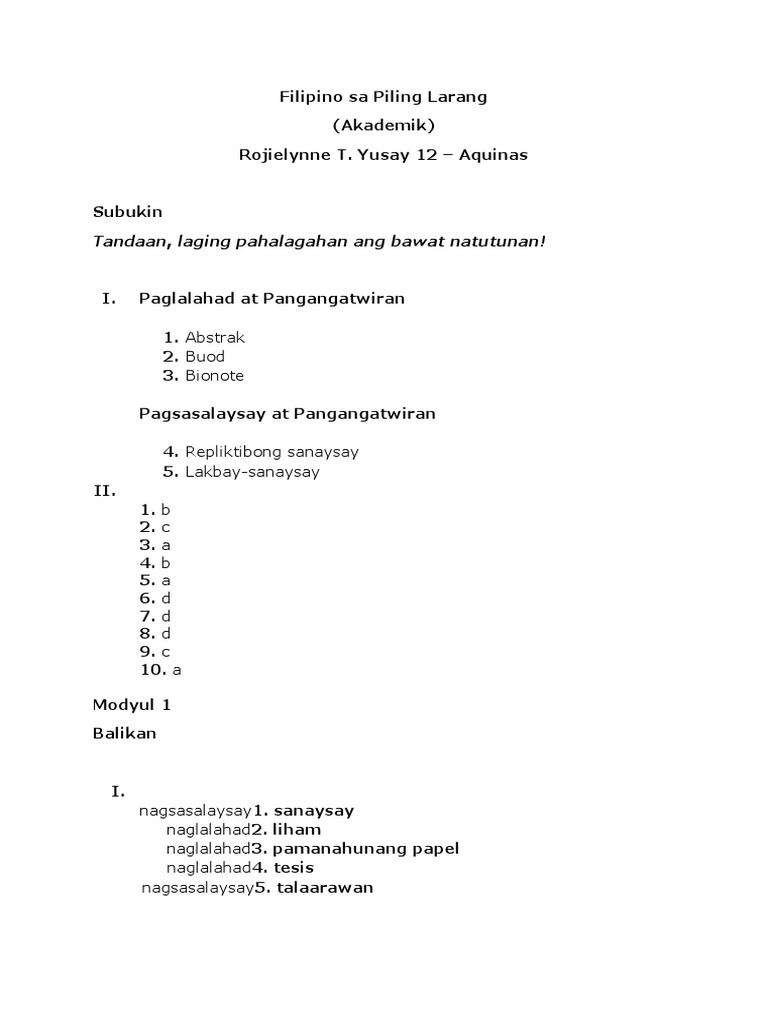 Filipino Sa Piling Larang Module 2 | PDF