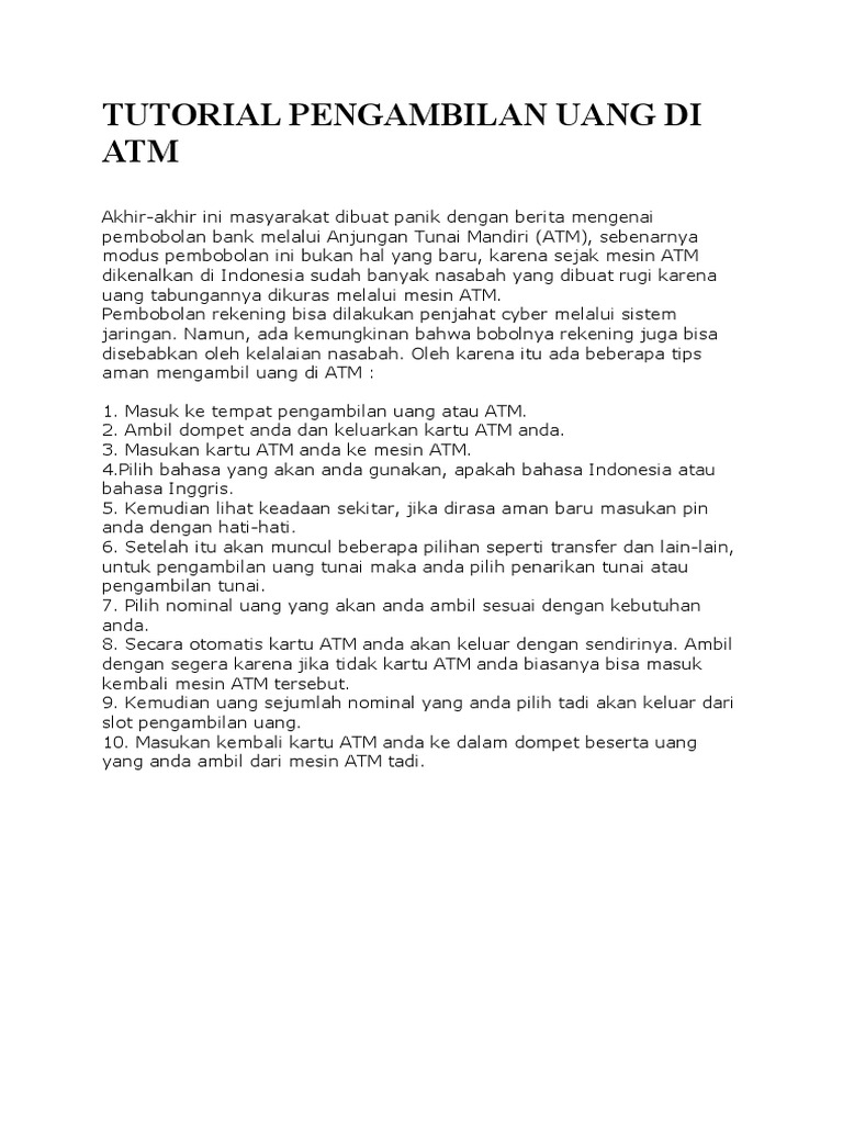 Tutorial Aman Mengambil Uang di ATM | PDF