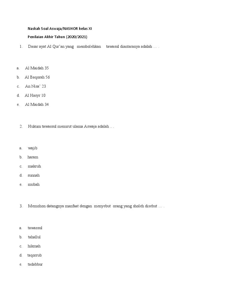 Soal Aswaja Kelas XI | PDF