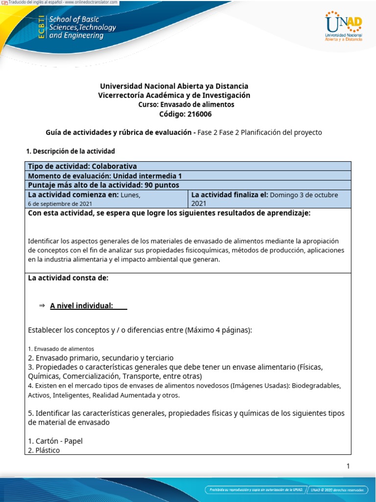Planificación Proyecto Envasado UNAD | PDF | Evaluación | Software