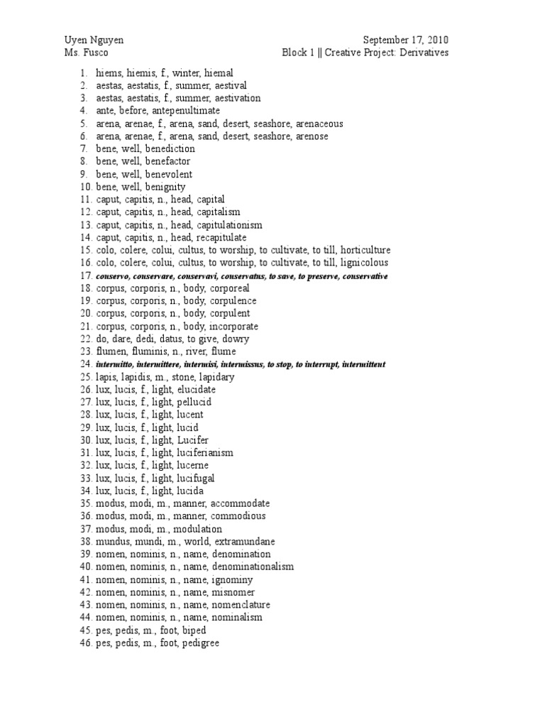 Latin Derivatives for Students | PDF | Language Arts & Discipline