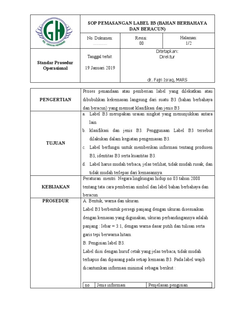 SOP Label B3 untuk Industri | PDF