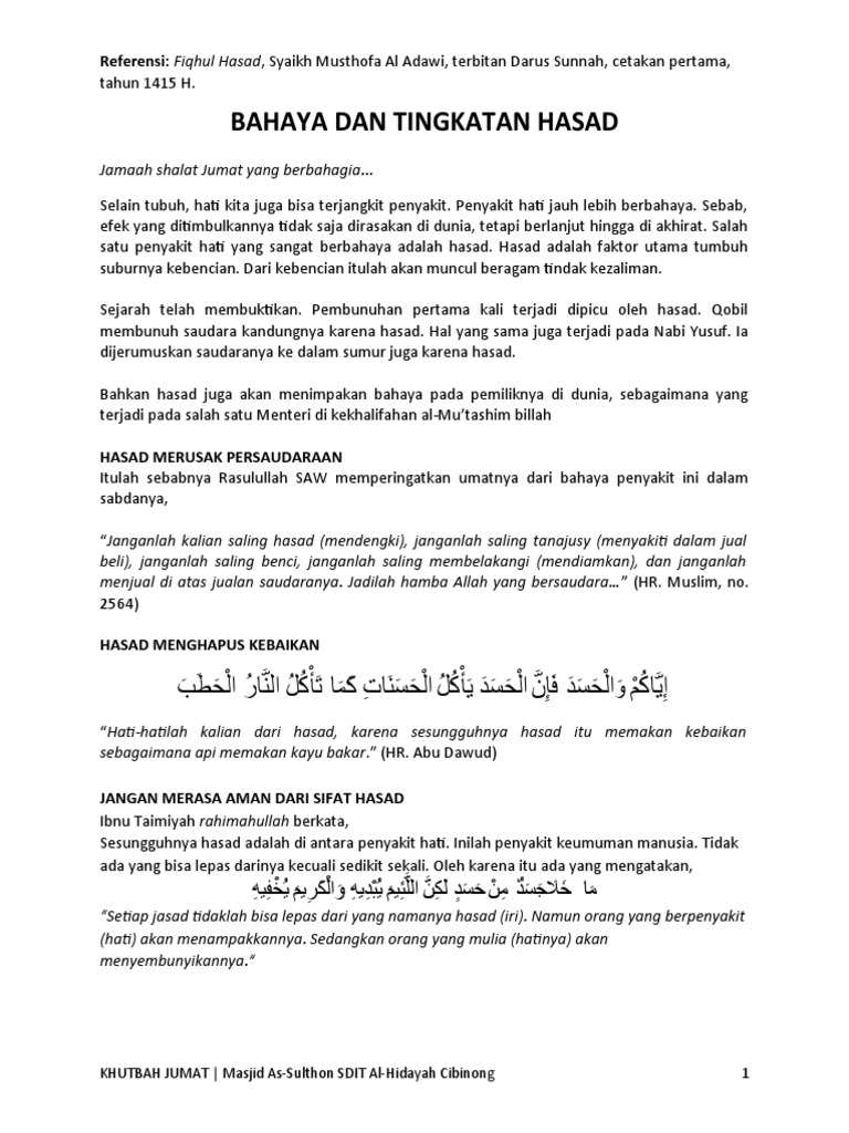 Bahaya Dan Tingkatan Hasad | PDF