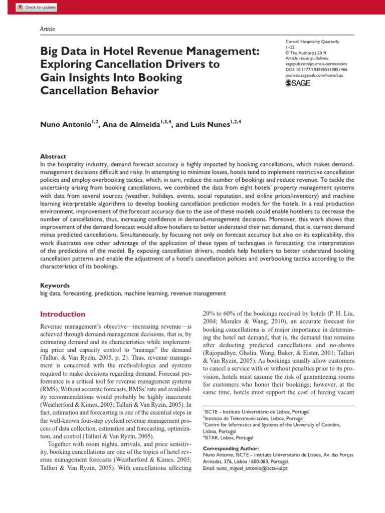 Big Data in Hotel Revenue Management - Exploring Cancellation Drivers ...