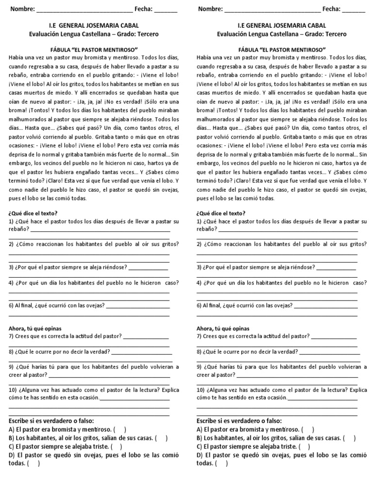 Comprension Lectora El Pastorsito | PDF