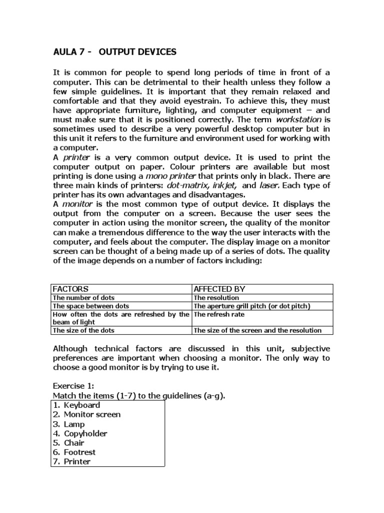 AULA 7 - Output Devices | PDF | Printer (Computing) | Computer Monitor