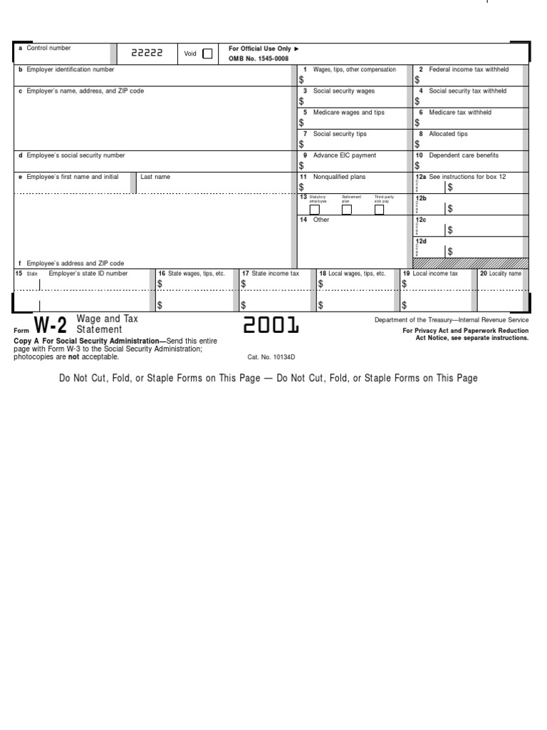 US Internal Revenue Service: fw2 - 2001 | PDF | Social Security (United ...
