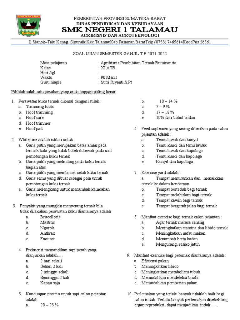 Soal Pembibitan Xi Atr 21-22 | PDF