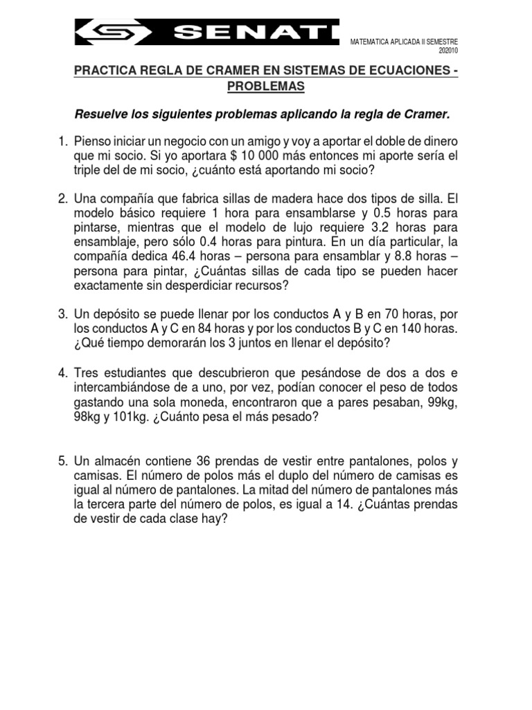 Practica Regla de Cramer Matematica Aplicada. | PDF