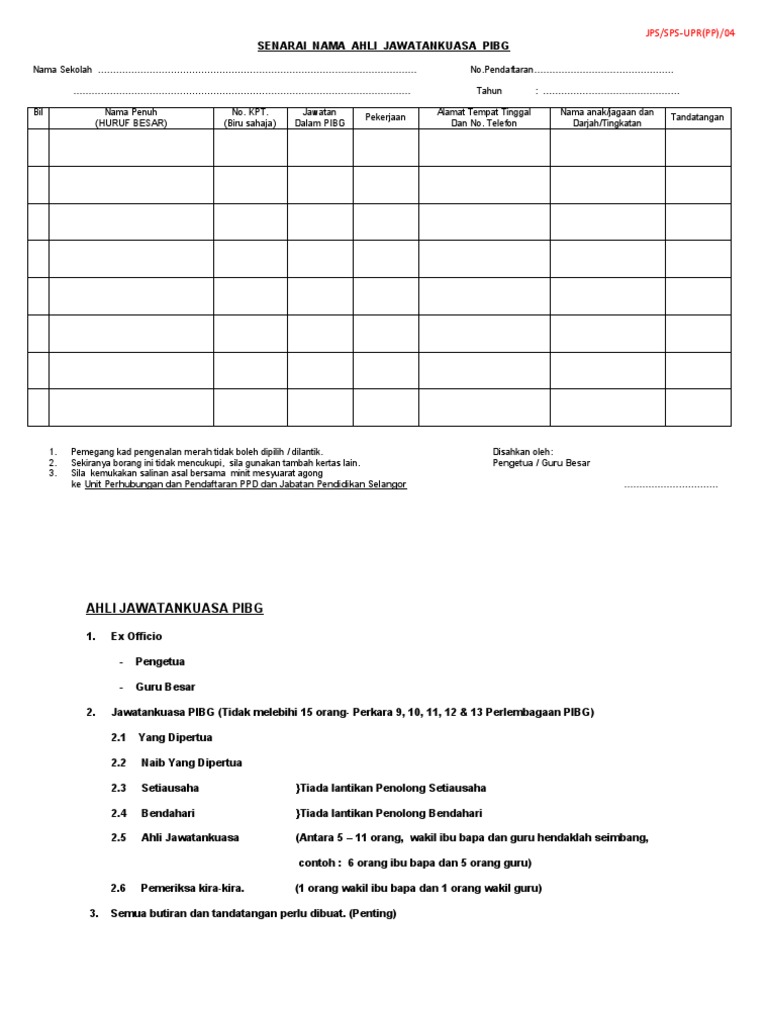 Borang Senarai Ajk Pdf