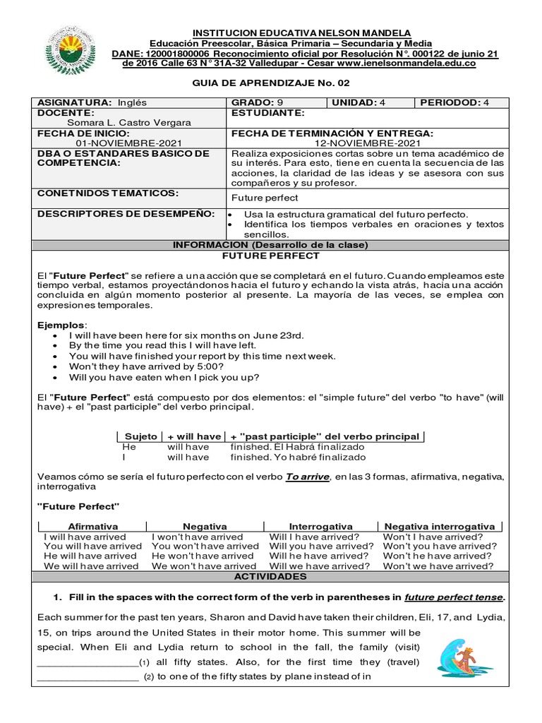 Guia 02 Inglés - 9 Grado - 4to Periodo Institución Educativa Nelson ...