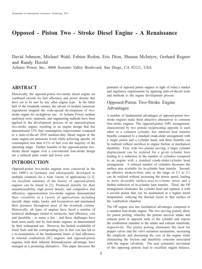 Opposed Piston Design | PDF | Engines | Internal Combustion Engine