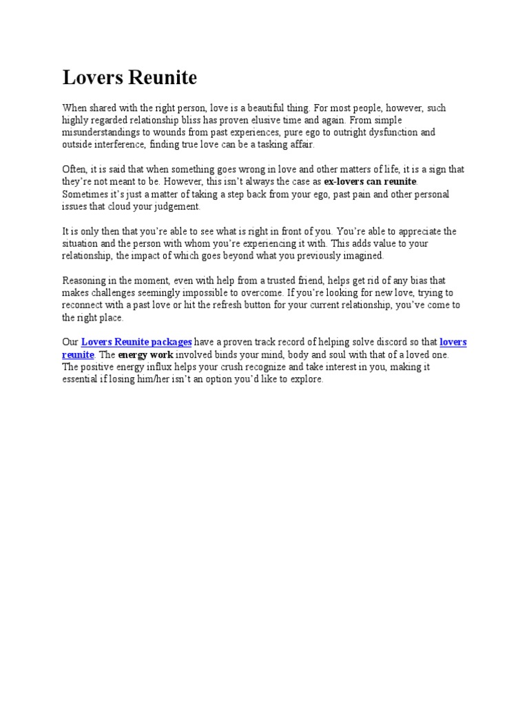 Lovers Reunite Packages Lovers Reunite | PDF | Self-Improvement | Lifestyle