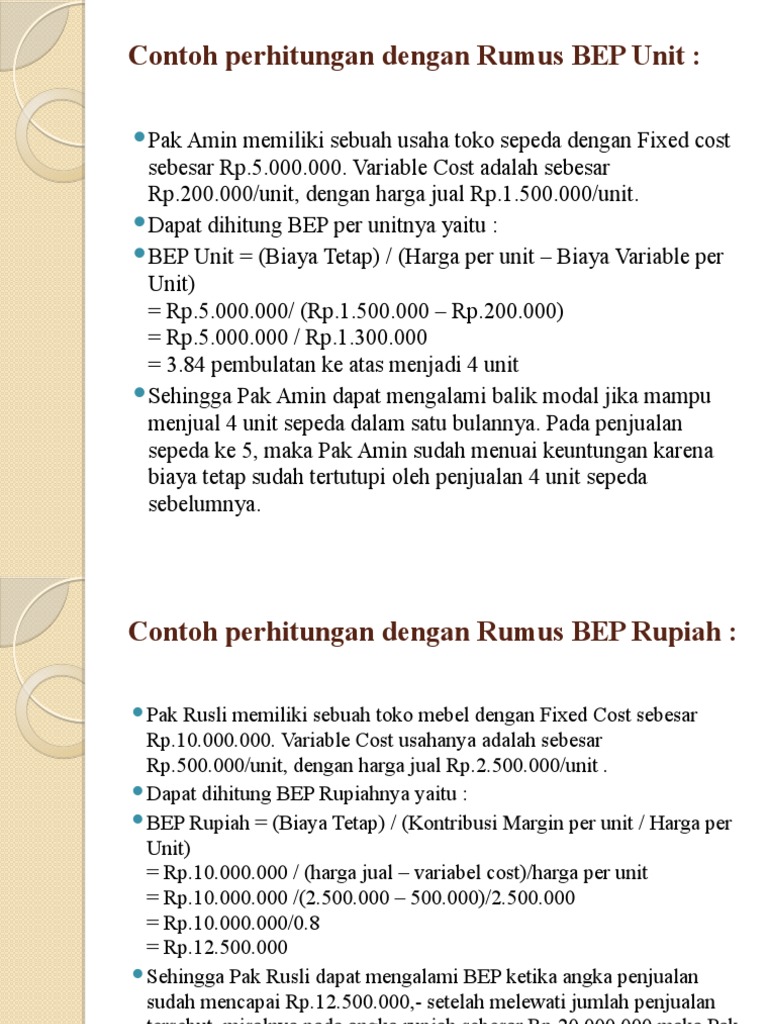 Menghitung BEP Toko Sepeda dan Mebel | PDF