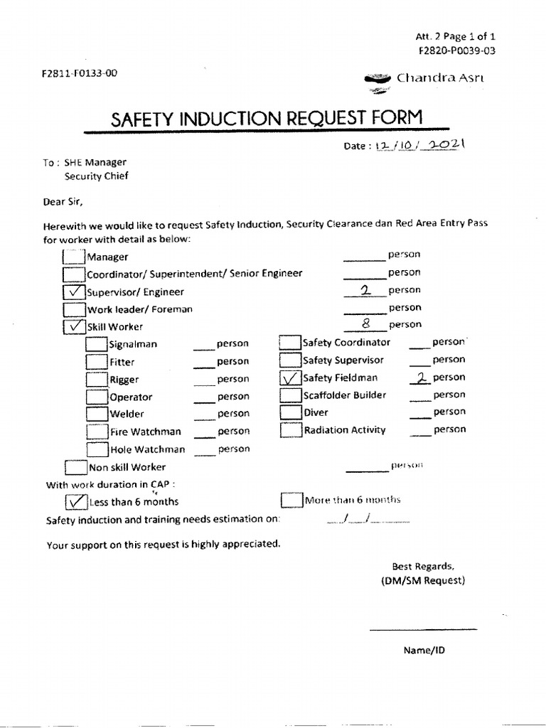 Safety Induction Form | PDF