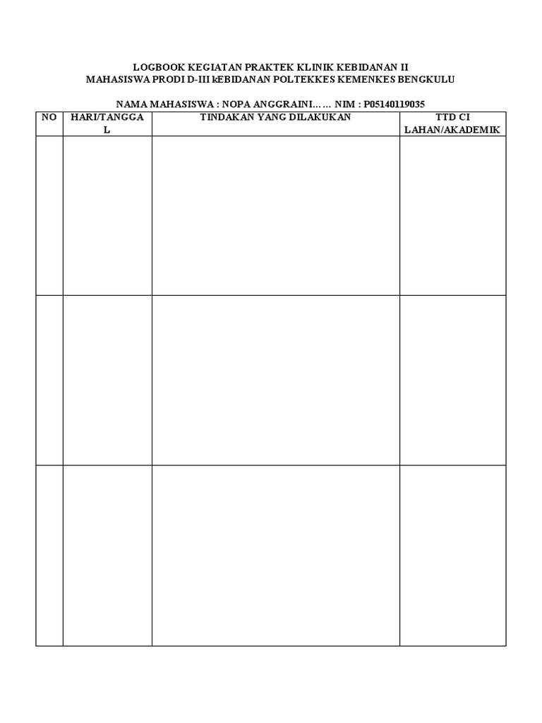 Logbook Praktik Klinik Kebidanan II | PDF
