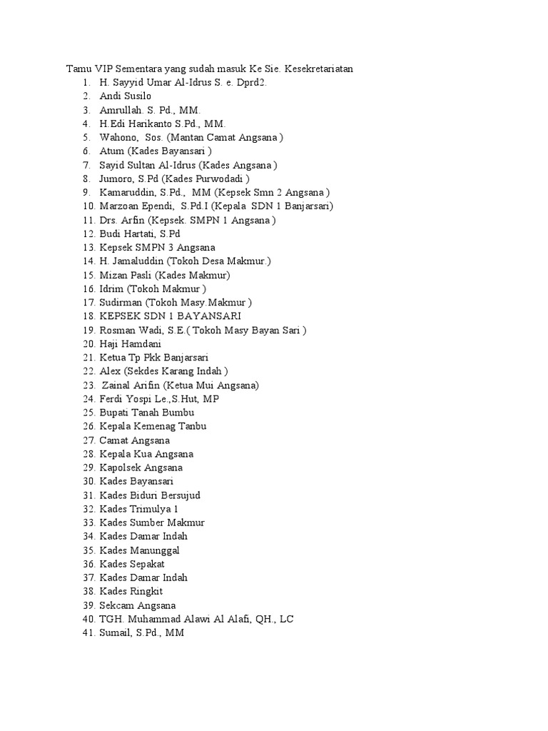 Tamu VIP Sementara Yang Sudah Masuk Ke Sie | PDF