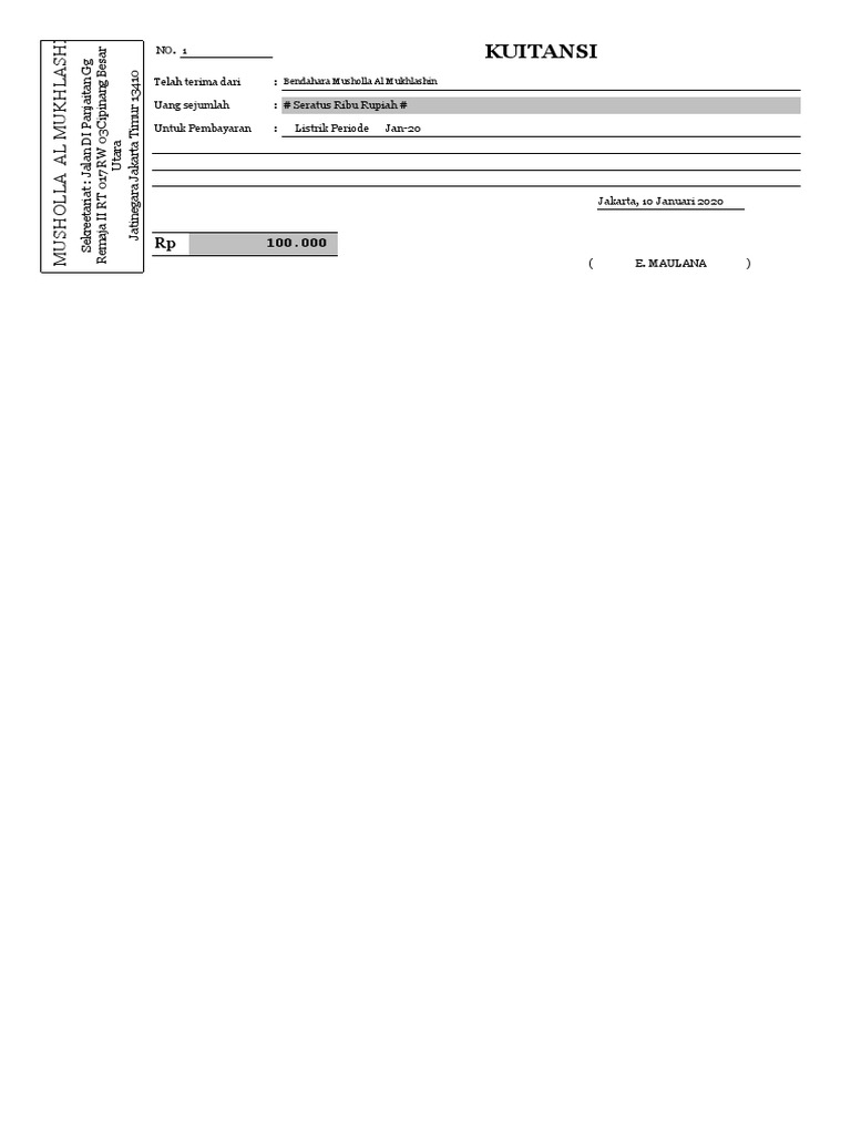 Format Kwitansi Kosong Excel | PDF