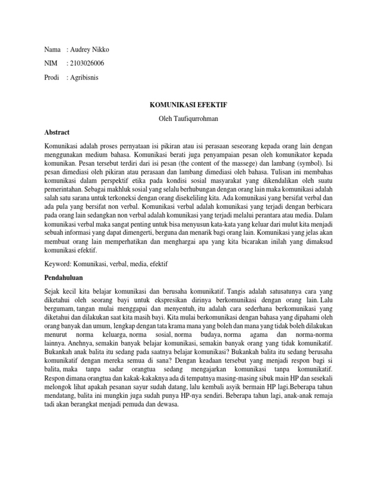 Audrey Nikko (2103026006) - Resume Komunikasi Efektif | PDF