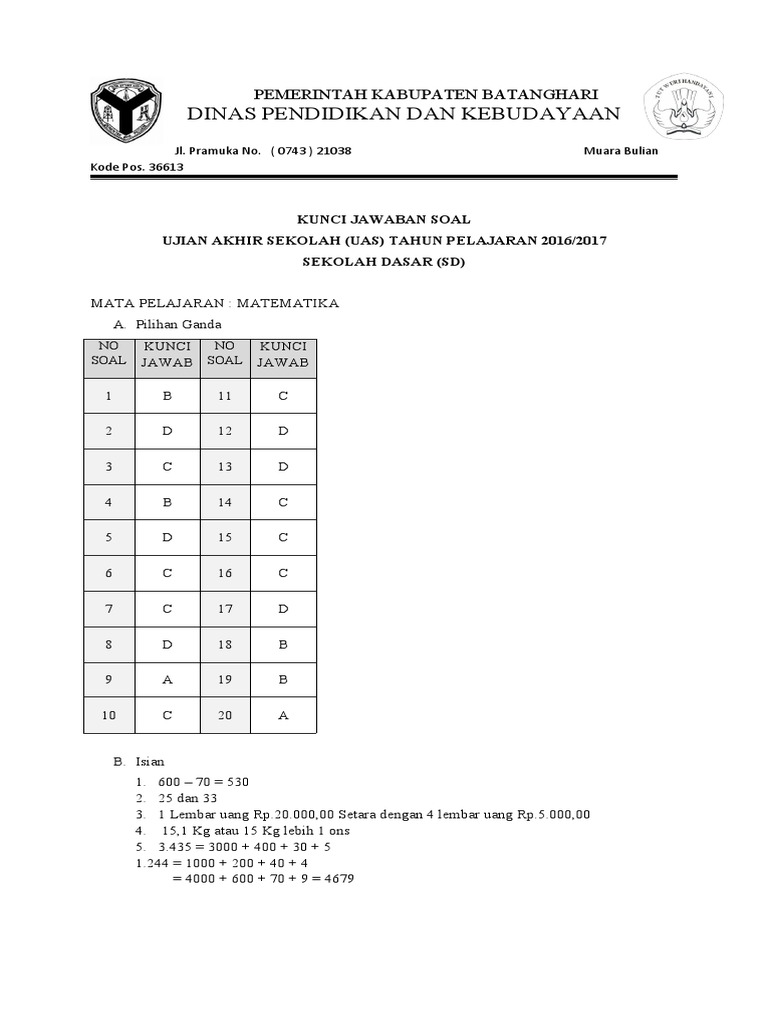 Kunci Jawaban MTK KLS 3 | PDF