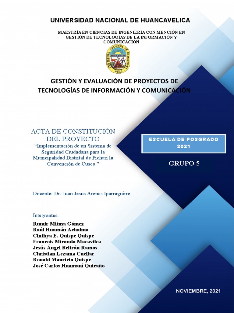 Acta de Constitución del Proyecto - Grupo 5 | PDF | Aplicación movil | Informática