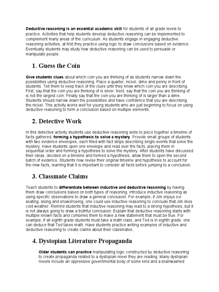 Deductive Reasoning Class Activities | PDF | Inductive Reasoning | Reason
