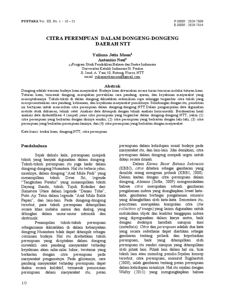 Citra Perempuan Dalam Dongeng-Dongeng Daerah NTT: Yuliana Jetia Moon Antonius Nesi | PDF