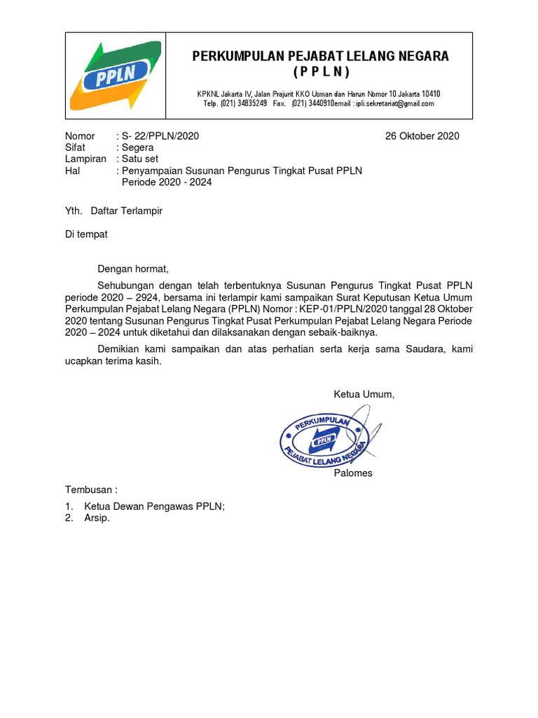 0 Surat Penyampaian SK Susunan Pengurus Pusat PPLN-ttd-cap-lampiran ...
