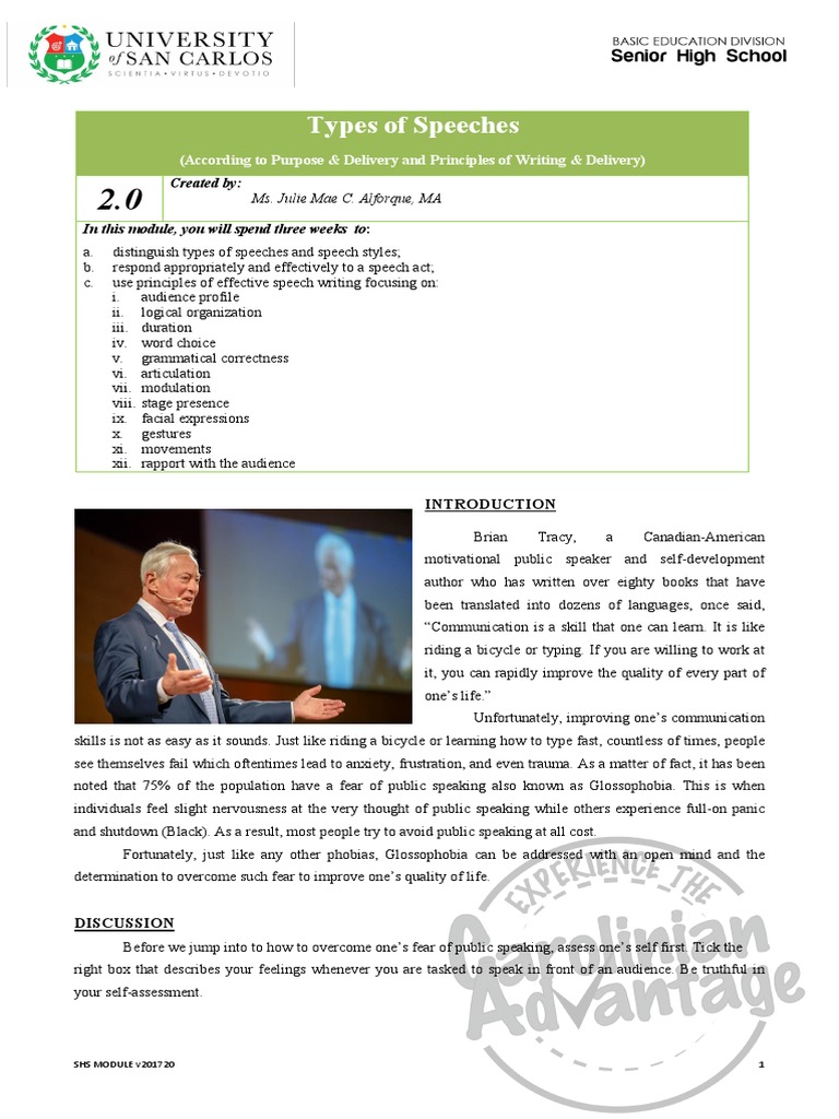Module 2 Types of Speeches 1 | PDF | Communication | Cognitive Science