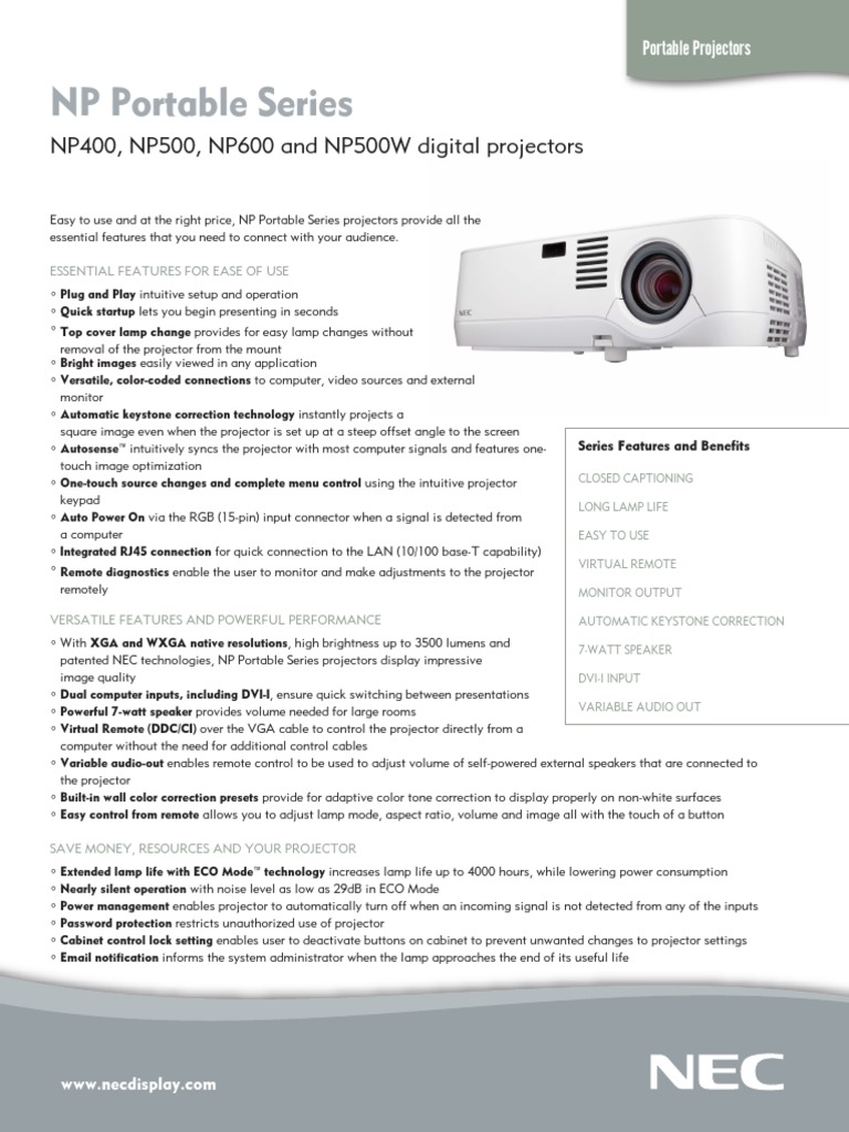 NP Portable Series: NP400, NP500, NP600 and NP500W Digital Projectors ...